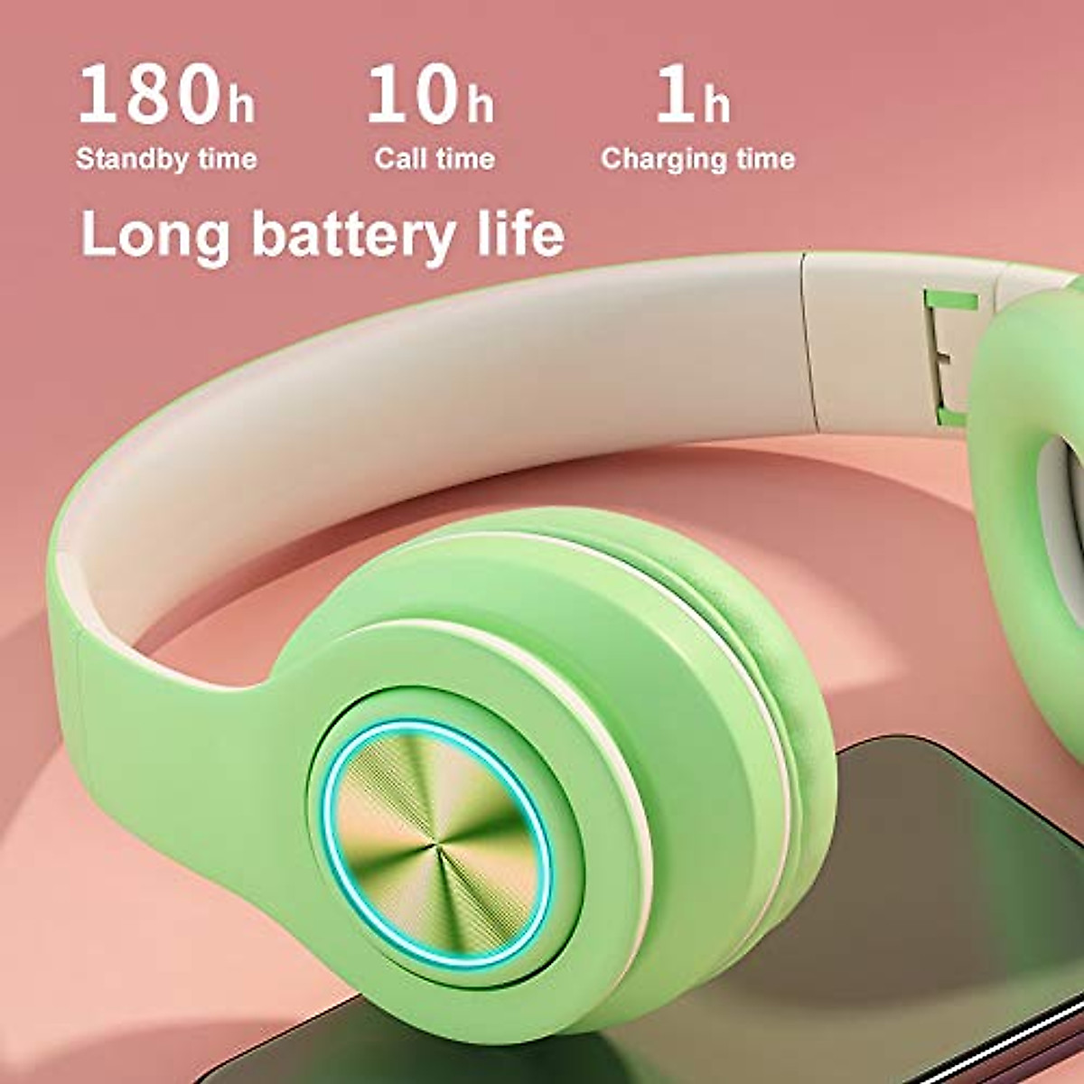 Heave Bluetooth 5.0 Wireless Headphones with LED Lights,3.5 mm Jack Stereo Over-Ear Headset with Noise Canceling Mic/Comfy Earpad,Support TF Card for Kids,Adult Online Class,Gaming Yellow