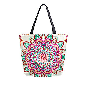 ALAZA Ethnic Boho Hippie Bohemian Canvas Tote Bag Top Handle Purses Large Totes Reusable Handbags Cotton Shoulder Bags for Women Travel Work Shopping Grocery