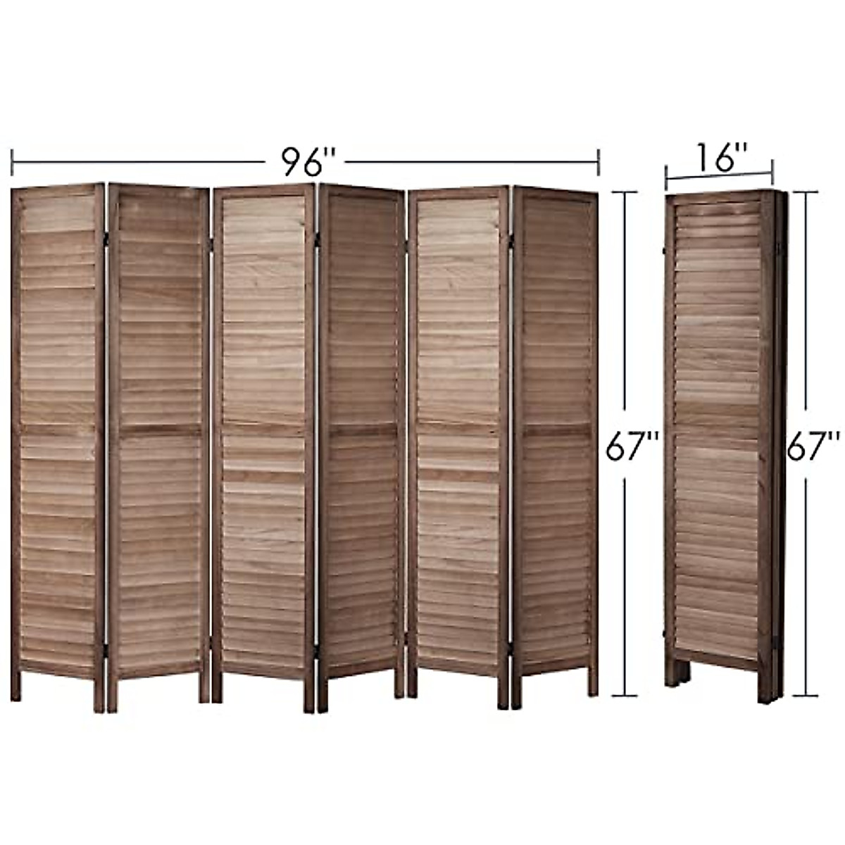RHF 6 Panel 5.6 Ft Tall Wood Room Divider, Folding Room Divider Screens, Panel Screen Room Dividers, Folding Privacy Screens,Partition & Wall Divider,Space Seperater,Freestanding (6 Panel, Brown)