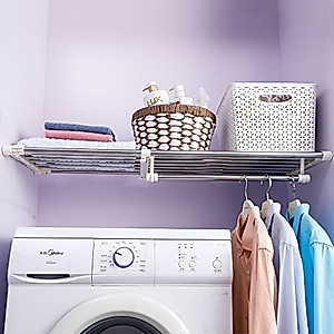 Hershii Closet Tension Shelf Expandable Telescopic Rod Heavy Duty Clothes Hanging Rail Adjustable DIY Storage Organizer Shoe Rack for Garage Bathroom Kitchen Bedroom