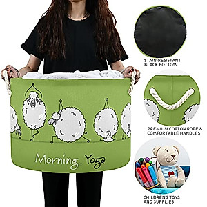 linqin Funny Sheep Doing Yoga Large Collapsible Storage Basket, 20''x 14'' Nursery Basket for Toys, Pillows, Cushions in Bedroom, Living Room, Laundry Room, Home Decor