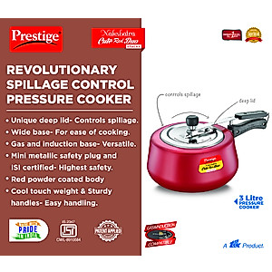 Prestige Nakshatra Cute Red Duo Svachh Aluminium Inner Lid Pressure Cooker 3.0 Litre (Powder Coated), Medium (10765)