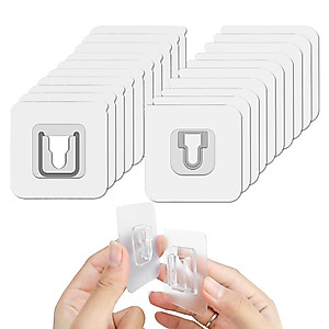 10 Pairs Double Sided Adhesive Wall Hooks Transparent - Self Mount Holder Hanger, Strong A+B Buckle Combination, 22lbs/10kg Max Heavy Duty, No-Trace Hanging for Bathroom, Kitchen, Office (20pcs)