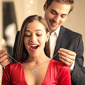 OJK Rose Heart Aquamarine Necklace for Women Sterling Silver March Birthstone Necklace for Her Wife Girls Jewelry Birthday Anniversary Christmas Gifts