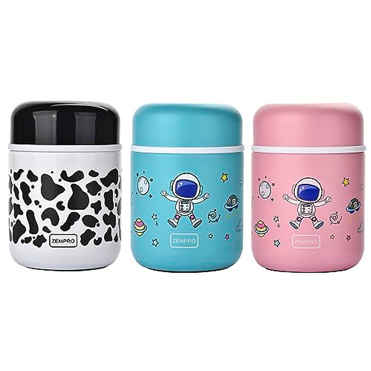 ZEMPRO Cute 10 Oz Thermos Food Jar for Hot & Cold Food Soup Wide Mouth Leak Proof Stainless Steel Insulated Vacuum Container Small Travel Work Lunch Bento(Cow Print)