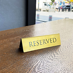 Golden Metal Table Top Reserved Sign for Restaurants, Wedding, Ceremony and Events, Double Sided Tent, 6x1.75 inches (Pack of 6)