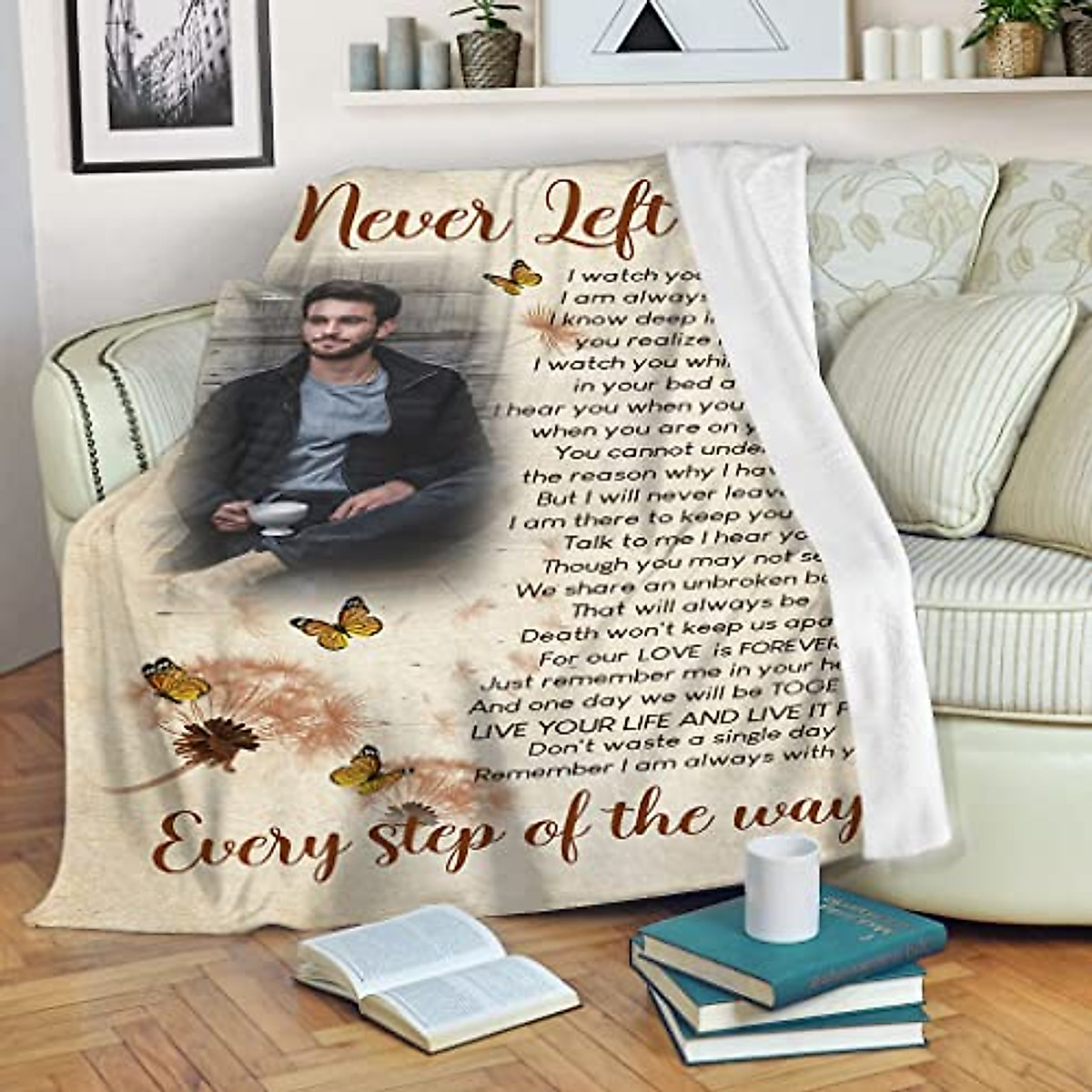 INSPIAMZUE Personalized Memorial Blanket I Never Left You, Photo Blanket Remembrance Throw, Deepest Grief Sympathy Gift for Loss of Son, Mother, Father, Brother N2629 (Fleece, 60x50 inch)