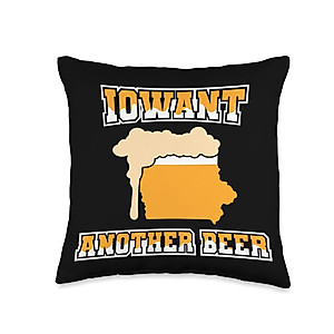 Iowa State Map USA Flag Beer Drinking Fun Funny Beer Distressed Iowa State Map Throw Pillow, 16x16, Multicolor
