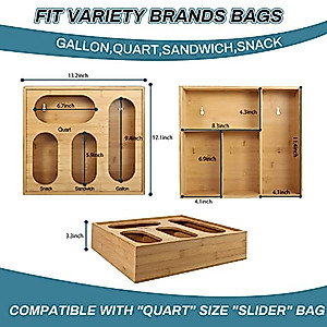 Ziplock Bag Storage Organizer, Bamboo Food Storage Bags Container Organizer with Slider