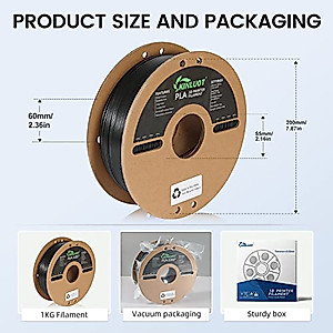 KINLUOT PLA 3D Printer Filament 1.75mm, Black PLA Filament 1KG Spool(2.2lbs), Neatly Wound Cardboard Vacuum Packaged - Fit Most FDM 3D Printers