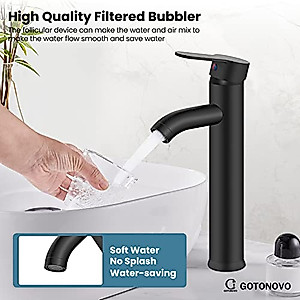 gotonovo Bathroom Sink Faucet Lavatory Vanity Mixer Bar Tap Combo Single Hole Single Handle Deck Mount with Water Supply Lines Matte Black Vessel with Metal Pop Up Drain