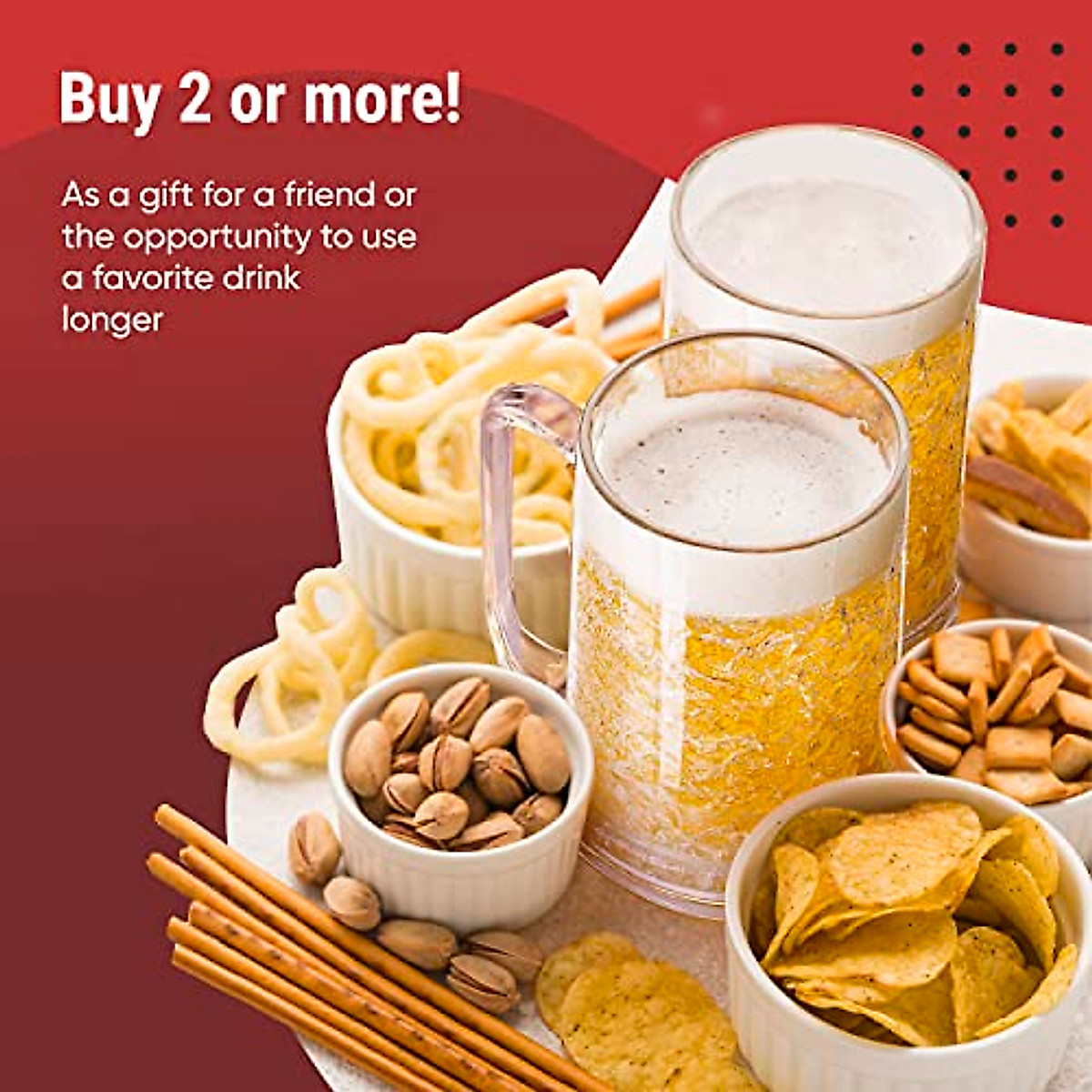 Freezer Mugs With Gel Beer Mugs For Freezer - Frosted Beer Mugs Freezer Cups - Double Walled Freezer Mugs With Gel - Frosty Mugs Beer Freezer Glasses - Set Of 4 - Clear