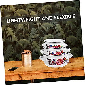 Homoyoyo 3pcs Enamelware Pot Set Enamel Stock Pot with Lid Floral Retro Cooking Pot Vintage Soup Pot Nesting Stew Pot Enameled Steel Cookware for Home Kitchen 12cm 16cm 18cm