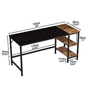 JOISCOPE Study Computer Desk for Home Office,Small Working and Writing Desk with Wooden Storage Shelf,2-Tier Industrial Morden Laptop Table with Splice Board,60 inches(Black Oak Finish)