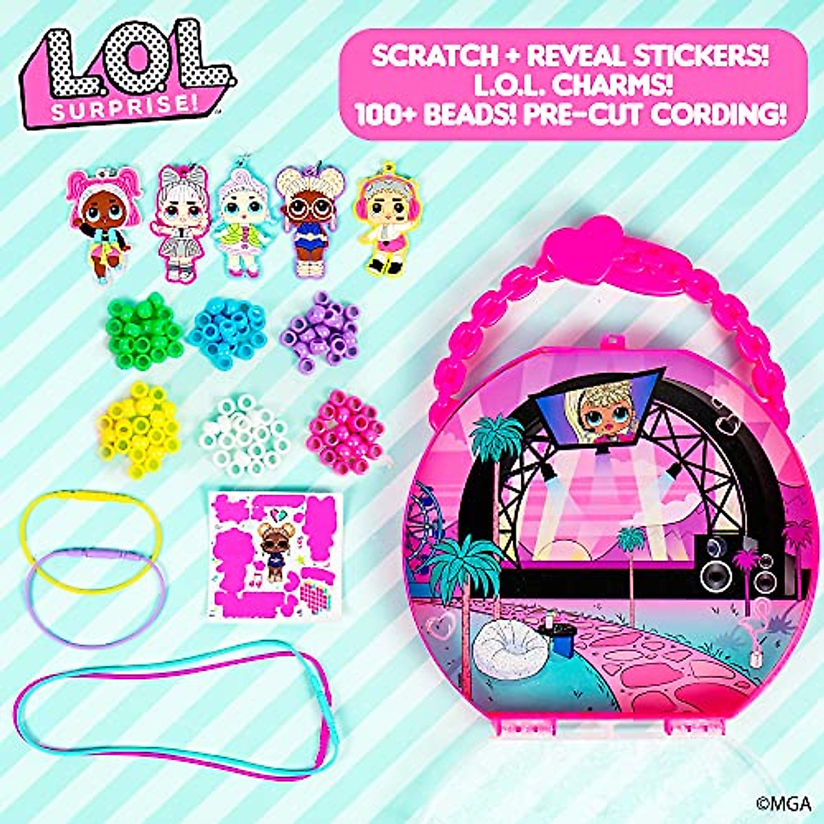 L.O.L. Surprise! Jewelry Activity Case, Create Your Own LOL Surprise Jewelry, Bead Kit Great for Travel and On-The-Go, 100+ Custom Accessories, DIY Jewelry Kit for Kids Ages 5, 6, 7, 8, 9