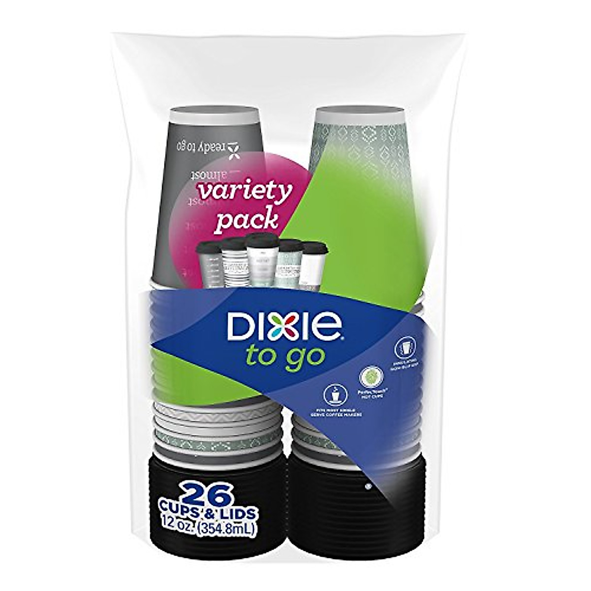 Dixie Go Perfectouch Paper Cups and Lids, Pack of 2-52 Count, 12 Ounce (2 Packs of 26