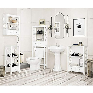 Spirich Home Modern X- Frame Bathroom Shelf Over The Toilet, Bathroom Shelf with Two Drawers, Bathroom Spacesaver, White Finish