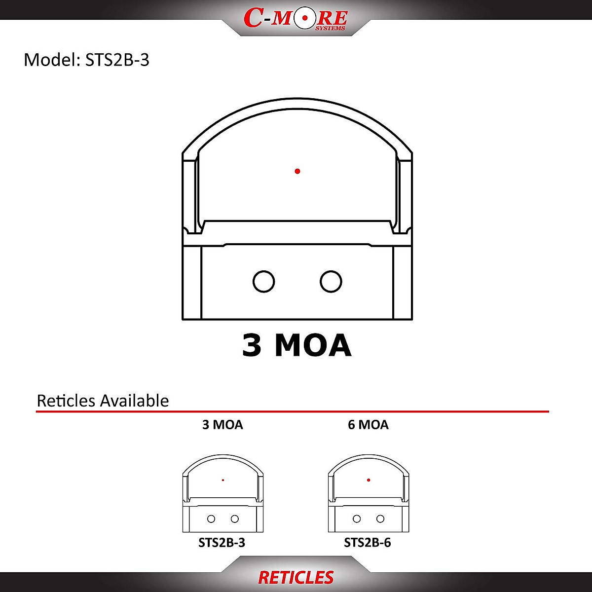 C-MORE Systems STS2 Super Bright 3 MOA Red Dot Sight, Black