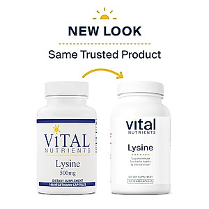 Vital Nutrients - Lysine - Supports Immune Function and Normal Arginine Levels - Supports Calcium Absorption - 100 Vegetarian Capsules per Bottle - 500 mg