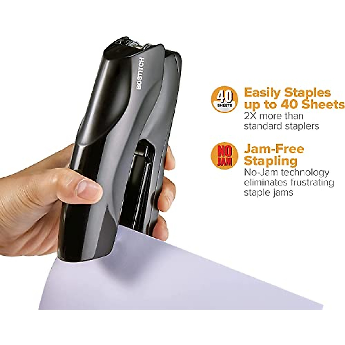 Bostitch Office Stapler Heavy Duty - 40 Sheet Stapler for Desk -Full-Strip - Includes 1260 Staples - Black