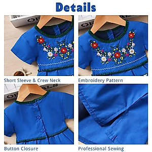 Aalizzwell Infant Baby Girl Embroidered Dress Ethnic Wear Short Sleeve Sundress Blue 6-12 Months