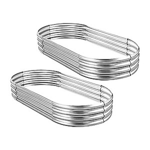 Land Guard 2Pcs Galvanized Raised Garden Bed Kit, Galvanized Planter Raised Garden Boxes Outdoor, Oval Large Metal Raised Garden Beds for Vegetables…