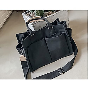 GK-O Women Canvas Handbag Shoulder Bags Simple Multi Pocket Messenger Bag Large Capacity Shoulder Bag Hobo Bag (Black)