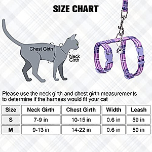 BEAUTYZOO Cat Harness and Leash Set Escape Proof for Walking, Kitten Soft Adjustable Vest Harnesses for Small Medium Large Cats, Easy Control Breathable Plaid Ribbon Nylon for Outdoor Indoor Use
