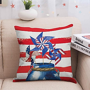 COMMINY 4th of July Pillow Covers 18x18 Set of 6 Patriotic Stripes Throw Pillow Cover American Flag Pillow Case Independence Memorial Day Decorations for Couch Home Outdoor