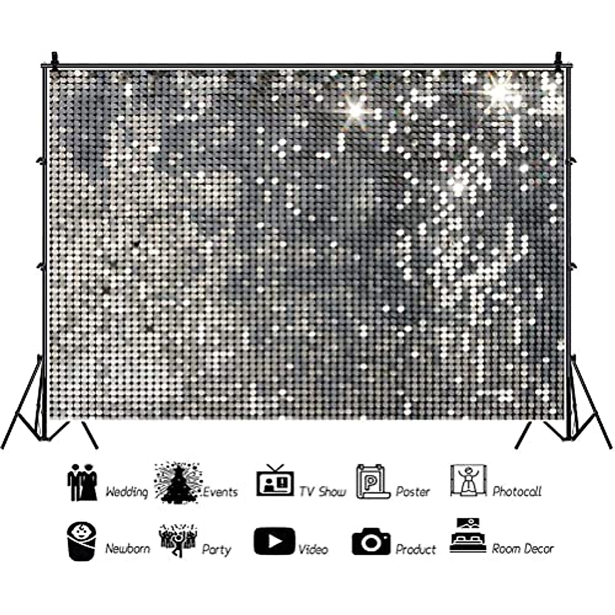 YongFoto 8x6ft Discos Party Backdrop Sliver Sequins Photography Background Glitter Halos Wedding Birthday Party Cake Table Banner 70s Theme Party Backdrop Discos Decorations Backdrop