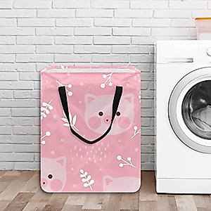 Cute Pig Print Collapsible Laundry Hamper, 60L Waterproof Laundry Baskets Washing Bin Clothes Toys Storage for Dorm Bathroom Bedroom