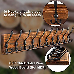 Dseap Coat Rack Wall Mounted - 10 Tri Hooks, 38-1/4" Long, Heavy Duty Wooden Wall Coat Hanger Coat Hook for Clothes Hat Jacket Clothing, Natural & Black