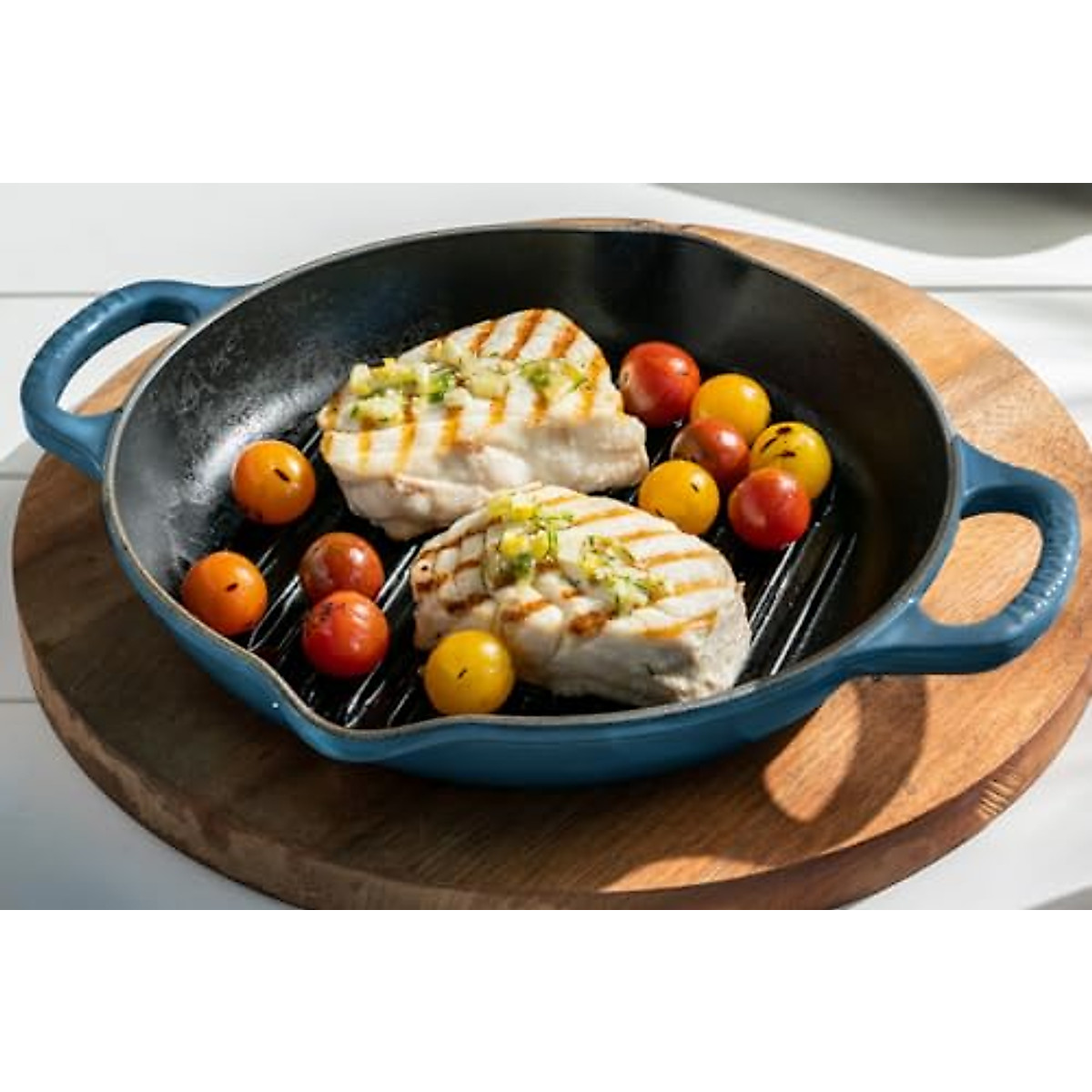 Le Creuset Enameled Cast Iron Signature Deep Round Grill, 9.75", Deep Teal