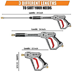 WXMECH Pressure Washer Gun with Extension Wand Replacement 5000 PSI High Power Washer Gun 39 Inch Adjustable Length with M22 14mm or M22 15mm Fitting 5 Nozzle Tips with Nozzle Holder (Grey)