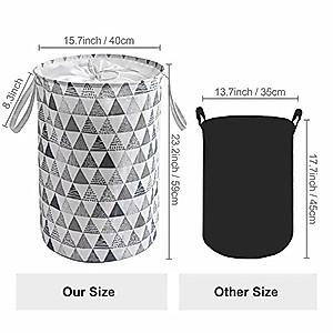 23“ Extra-Large Freestanding Laundry Basket with Lid Waterproof Foldable Laundry Canvas Hamper with Extended Handles(White Triangle)