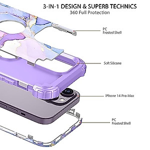 Hekodonk Magnetic for iPhone 14 Pro Max Case,[2Pcs Tempered Glass Screen Protector+2Pcs Camera Lens Protector],Heavy Duty Shockproof Plastic+Silicone 3 in 1 Case for iPhone 14 Pro Max Purple