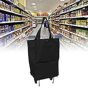 Shopping Cart with Wheels, Multifunctional Foldable Shopping Cart Reusable Shopping Bags Grocery Bags Shopping Trolley Bag on Wheels (Black)