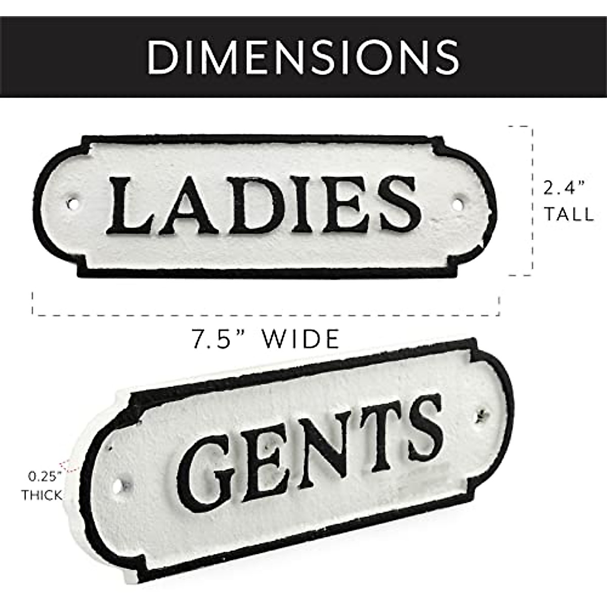 AuldHome Restroom Door Signs: Ladies and Gents; Set of 2 Cast Iron Public Bathroom Signs for Men/Women