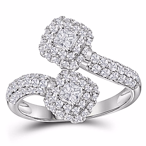 Dazzlingrock Collection 14kt White Gold Womens Princess Diamond 2-stone Bypass Bridal Wedding Engagement Ring 1.00 ctw