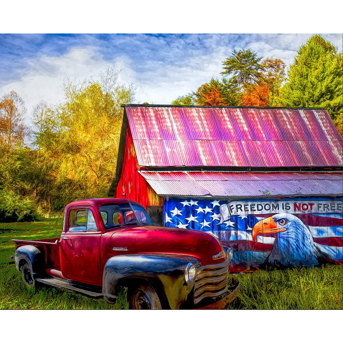 Freedom is Not Free On Barn Panel with Red Truck David Textiles AL-3847-9C