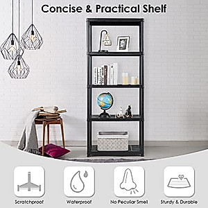 LDAILY 5 Tier Plastic Storage Shelves, Multi-Use Free Standing Shelf Unit, Easy to Assemble, Heavy Duty Rack for Home Office Garage, Black (1, 28“L X 15”W X 67“H)