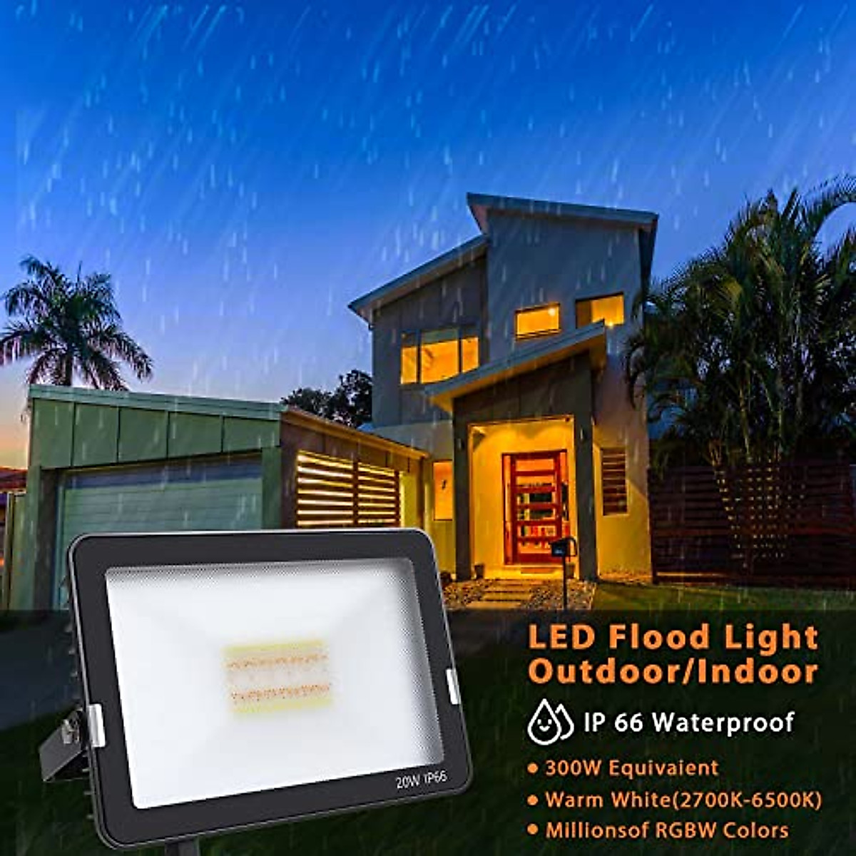 Smart Flood Lights Outdoor 100W RGB Color Changing IP66 Waterproof