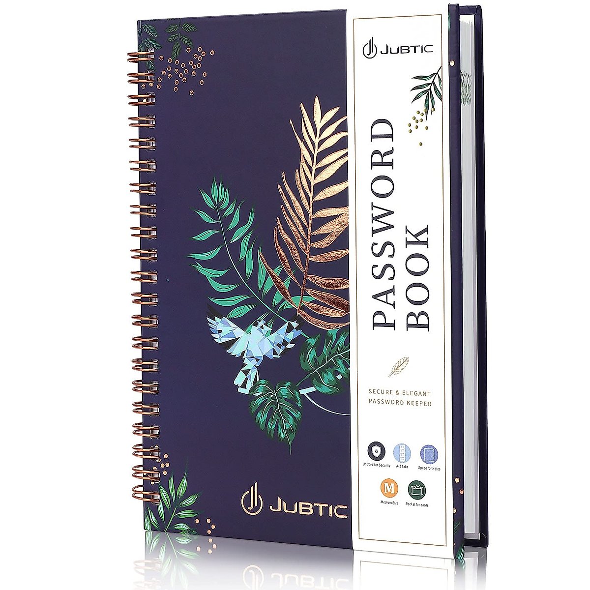 JUBTIC Password Book with Alphabetical Tabs Spiral Bound - 5.2" x 7.6" Hardcover Password Keeper Logbook for Seniors Password Notebook- Organize Internet Website Address Login - Deluxe Blue