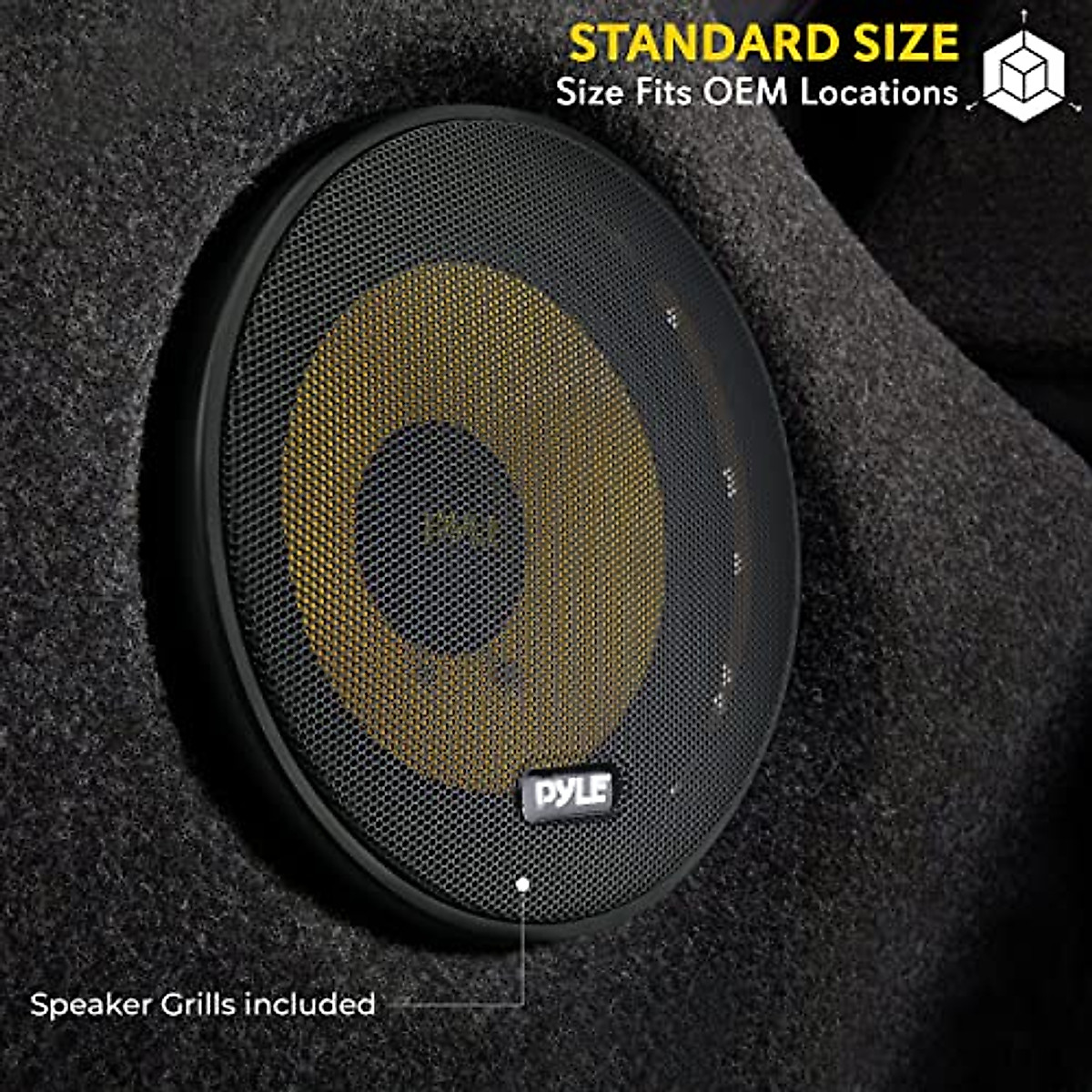 Pyle 2Way Custom Component Speaker System 6.5” 400 Watt Component with Electroplated Plastic Basket, Butyl Rubber Surround & 40 Oz Magnet Structure Wire Installation Hardware Set Included Pyle PLG6C,Yellow