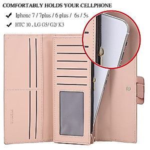 FT FUNTOR RFID Wallets for Women, Trifold Womens Wallet with Coin Zipper Pocket Vegan Leather Ladies Wallets Coins Zipper Pocket with ID Window (Blush pink)