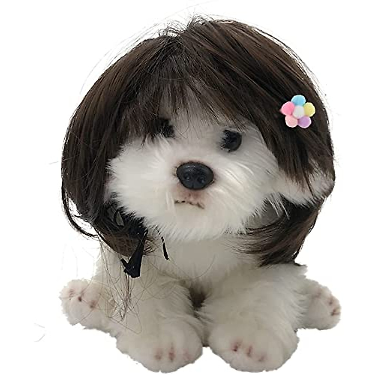 Dog Wig Costume for Small Medium Large Dogs with Head Flower, Trimmable Pet Cosplay Cat Decoration for Halloween, Christmas, Parties