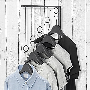 MyGift Set of 3 Wall-Mounted Metal Garment Rack/Bedroom Closet/Retail Clothing Organizer with 5 Hanging Rings, Black