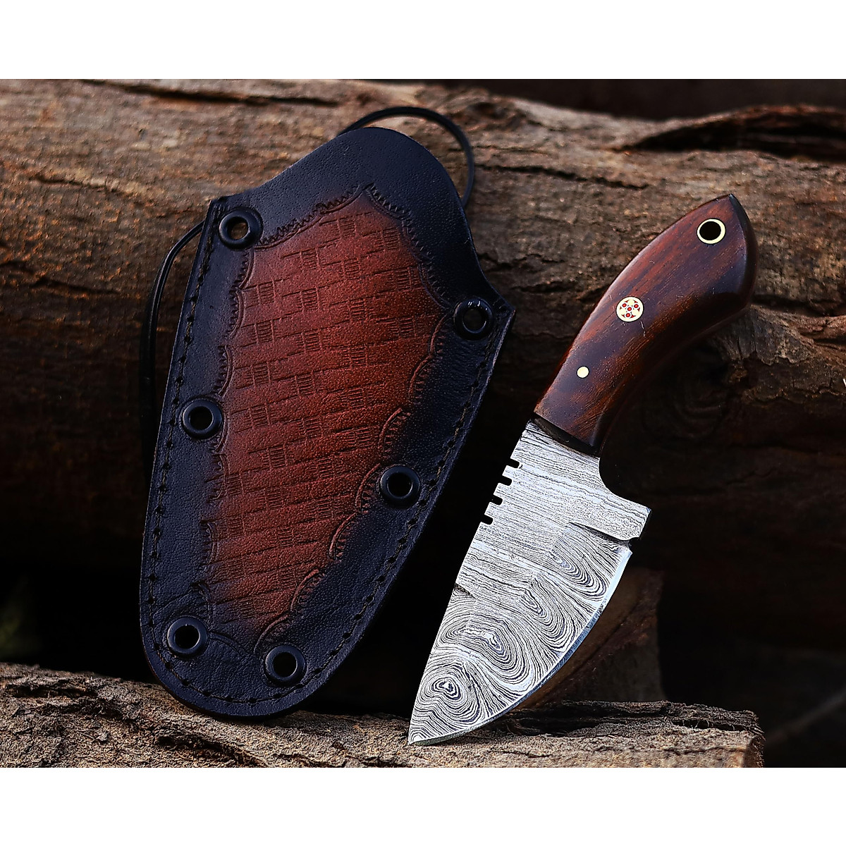 SSSI CRAFT Handmade Fixed Blade High Carbon Steel , Damascus Steel Hunting Knives ,EDC , Mini Neck , Survival and Pocket Knife For Men With Sheath