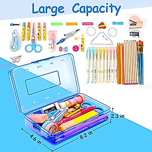 Plastic Pencil Box,1 Pack Plastic Pencil Box Large Capacity Pencil Boxes Clear Boxes with Snap-tight Lid Pencil Box Plastic Case Stickers Crayon Large Lid Stackable Supply Kids