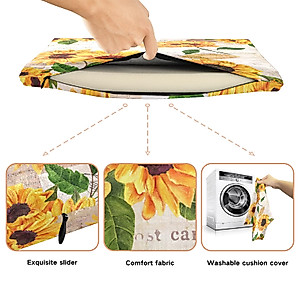 Emelivor Vintage Sunflowers Chair Cushion Memory Foam Seat Cushion with Washable Comfort Chair Pad for Kitchen Chair Office Chair Back Pain